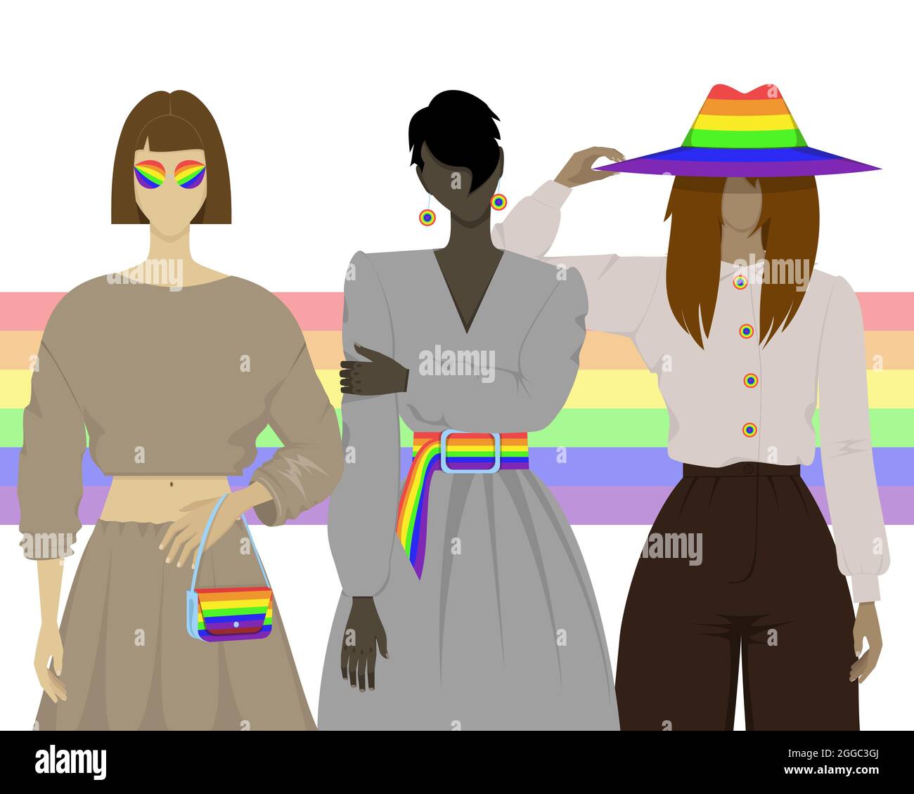 illustration with three people who are LGBT, on a white background with ...