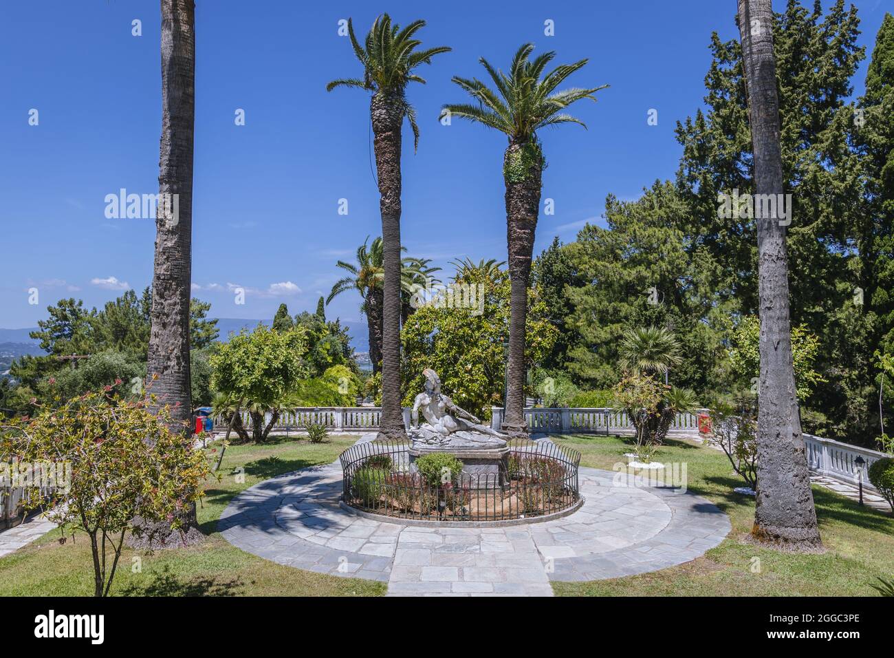 Gardens of Achilleion palace built in Gastouri on the Island of Corfu ...