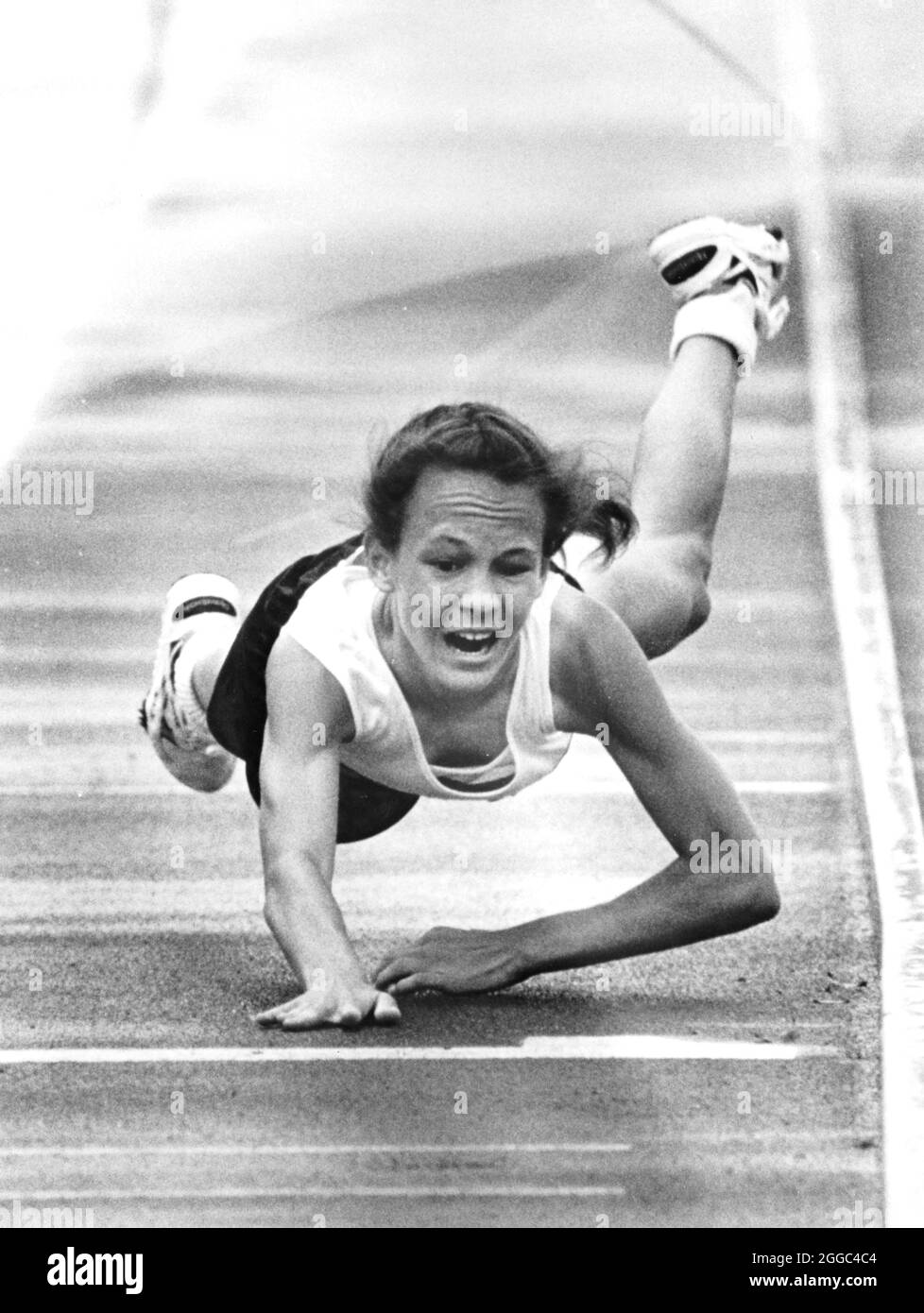 Austin Texas USA, circa 1992: Competitor in the girls 800 meter run ...