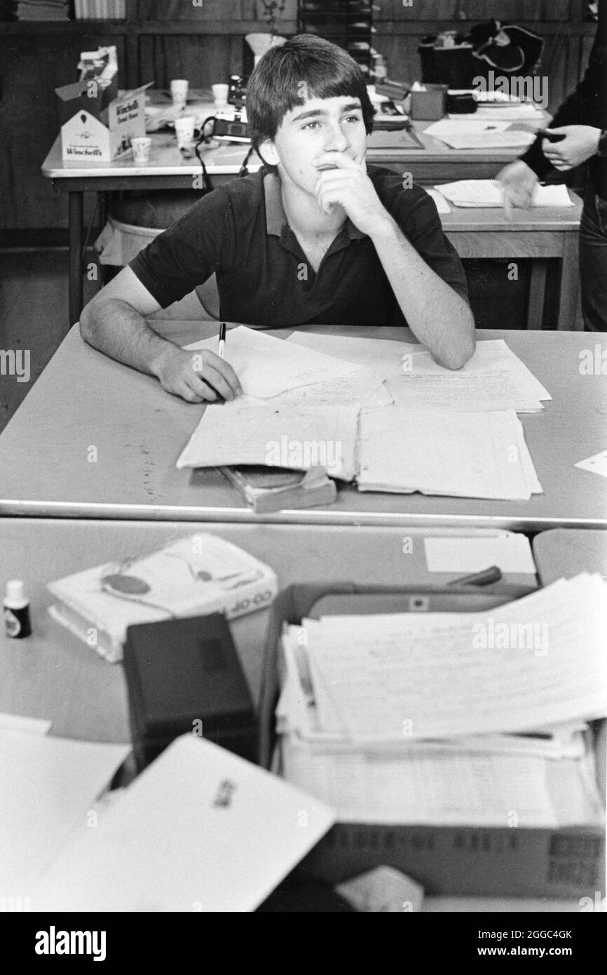 Austin Texas USA, circa 1986: Student contemplates ideas while writing ...