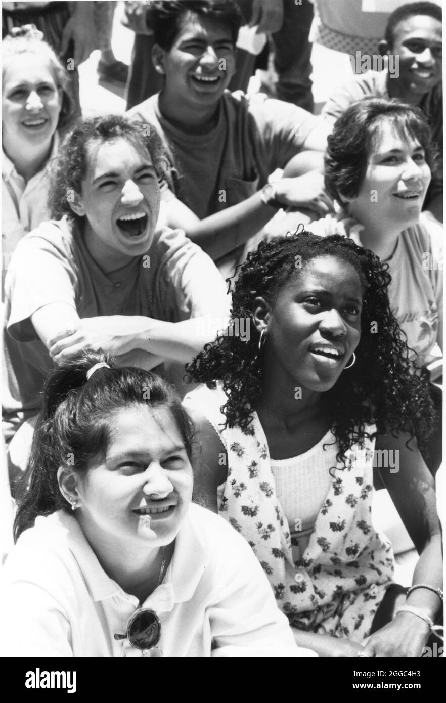 Austin Texas USA, circa 1993: High school students sitting on the ...