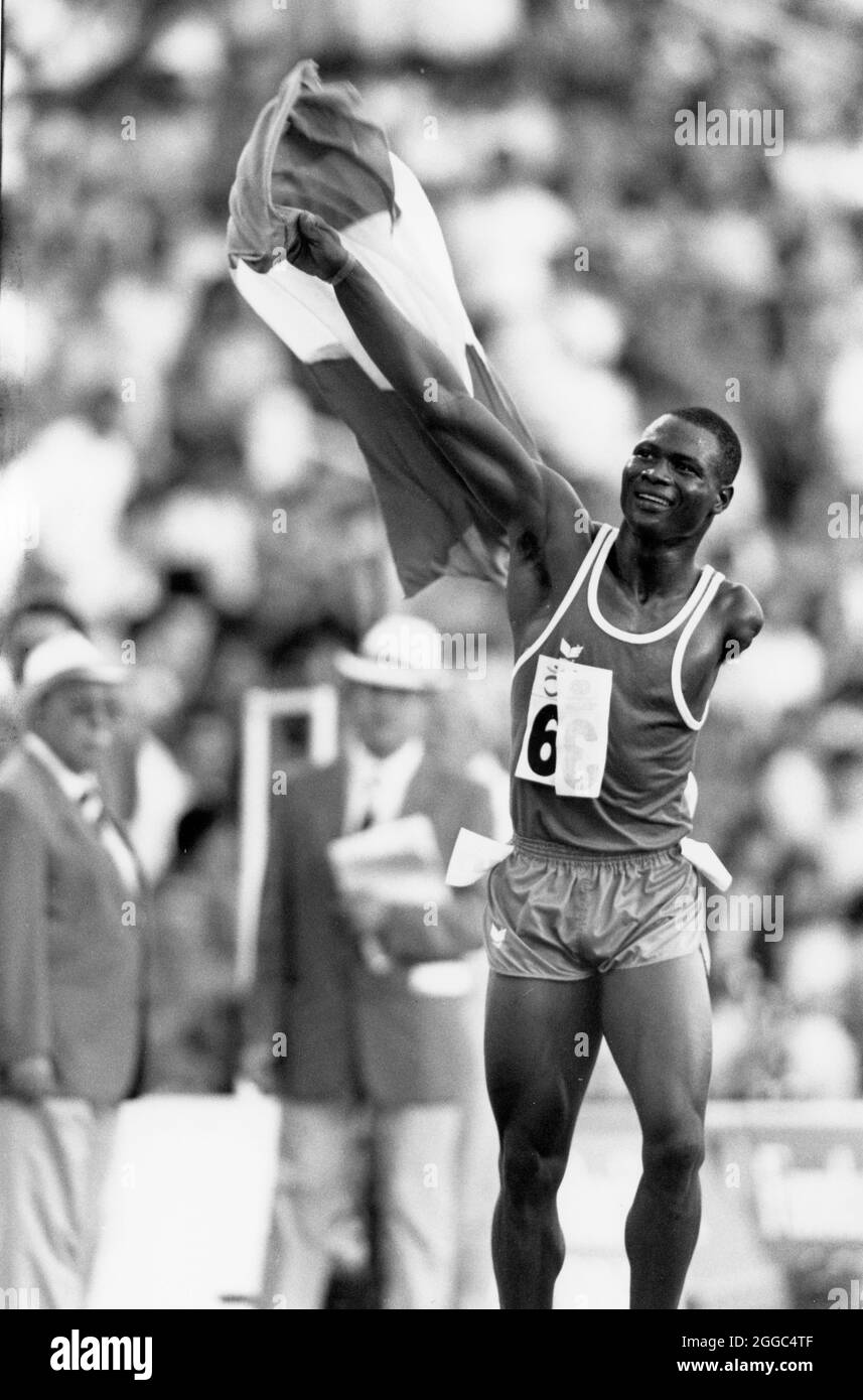 Barcelona Spain, 1992: One-armed runner from Nigeria celebrates after ...