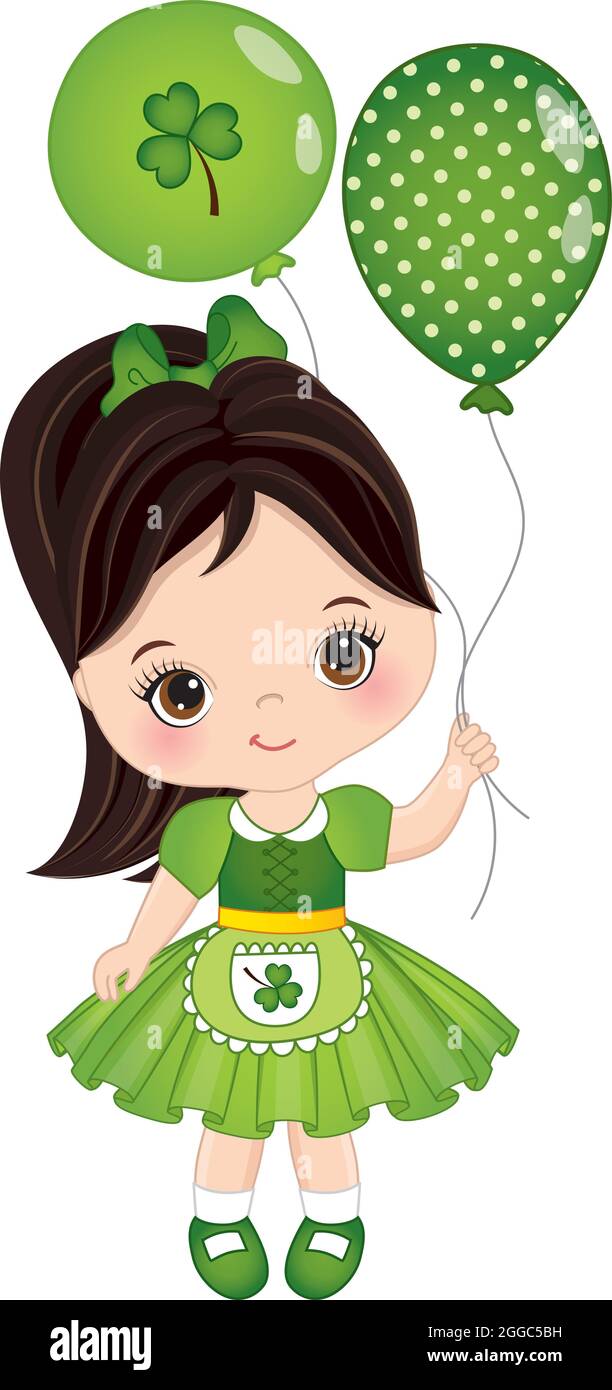 Cute Little Girl Celebrating St. Patrick Day Holding Green Air Balloons ...
