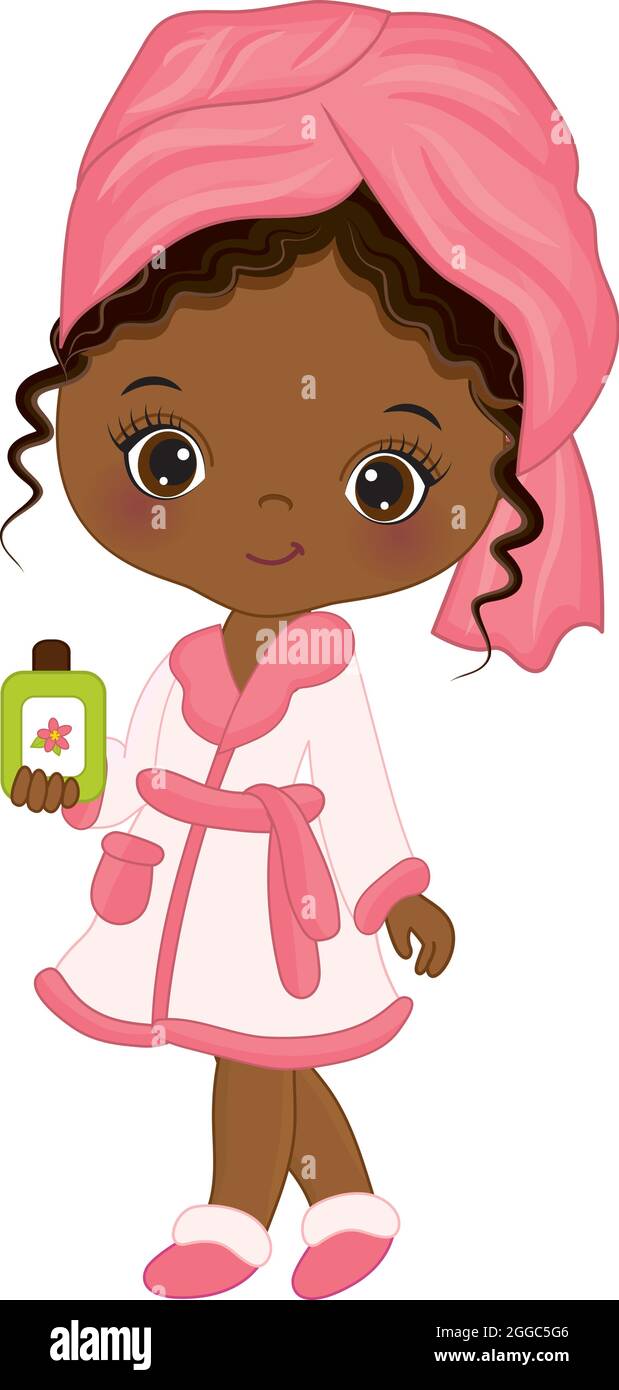 Vector Little African American Girl After Wearing Spa Robe after Shower ...