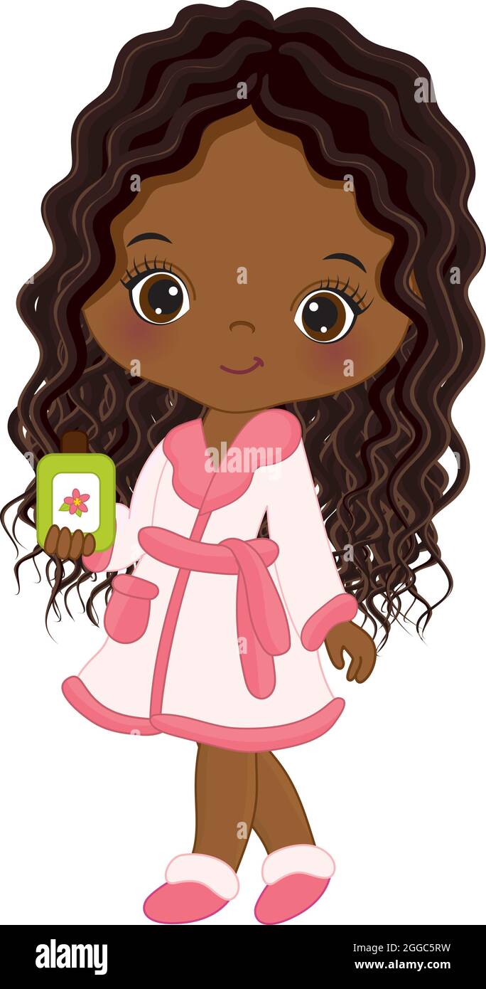 Vector Little African American Wearing Spa Robe after Shower. Vector ...