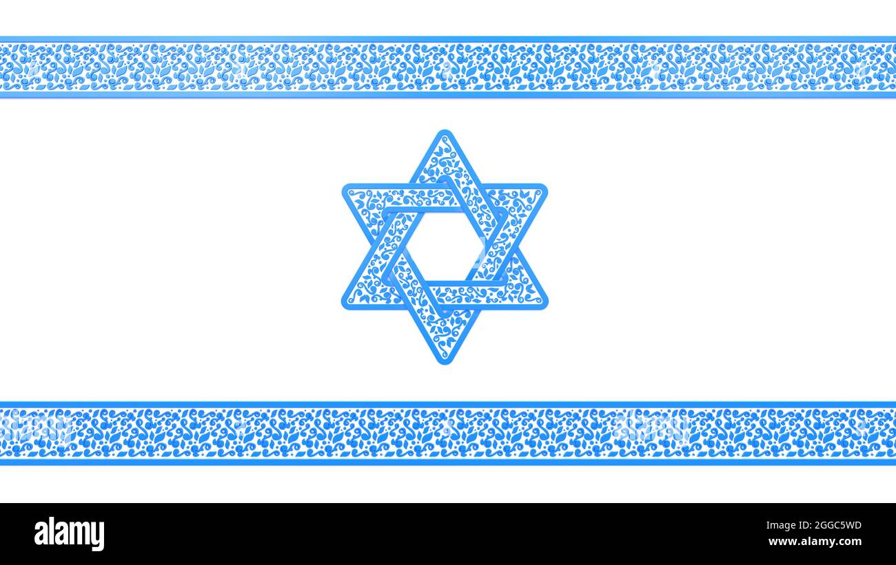 beautiful israel flag blue decorative pattern isolated, cg object 3D ...