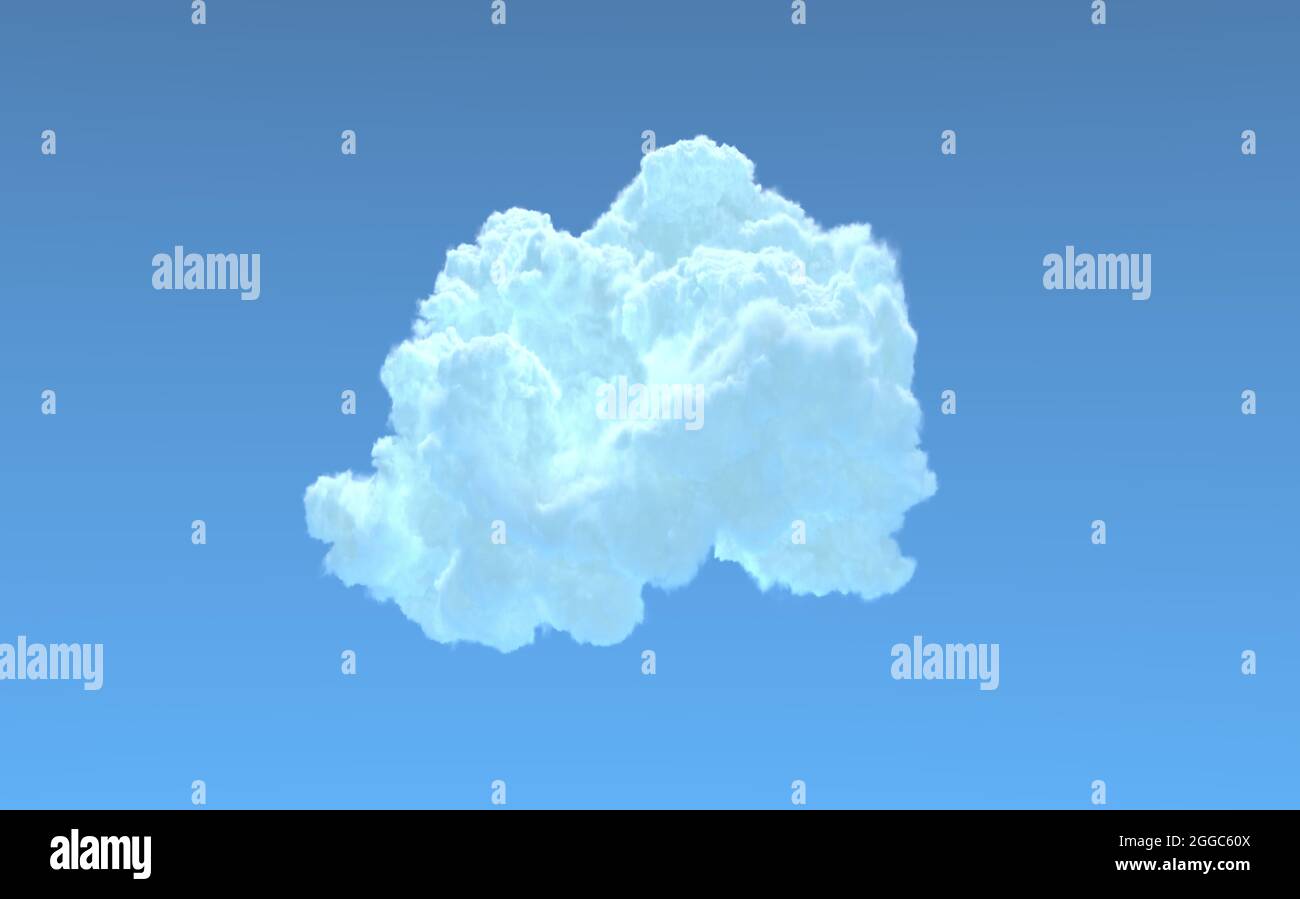 lone cloud on blue sky backdrop isolated - digital nature 3D rendering ...