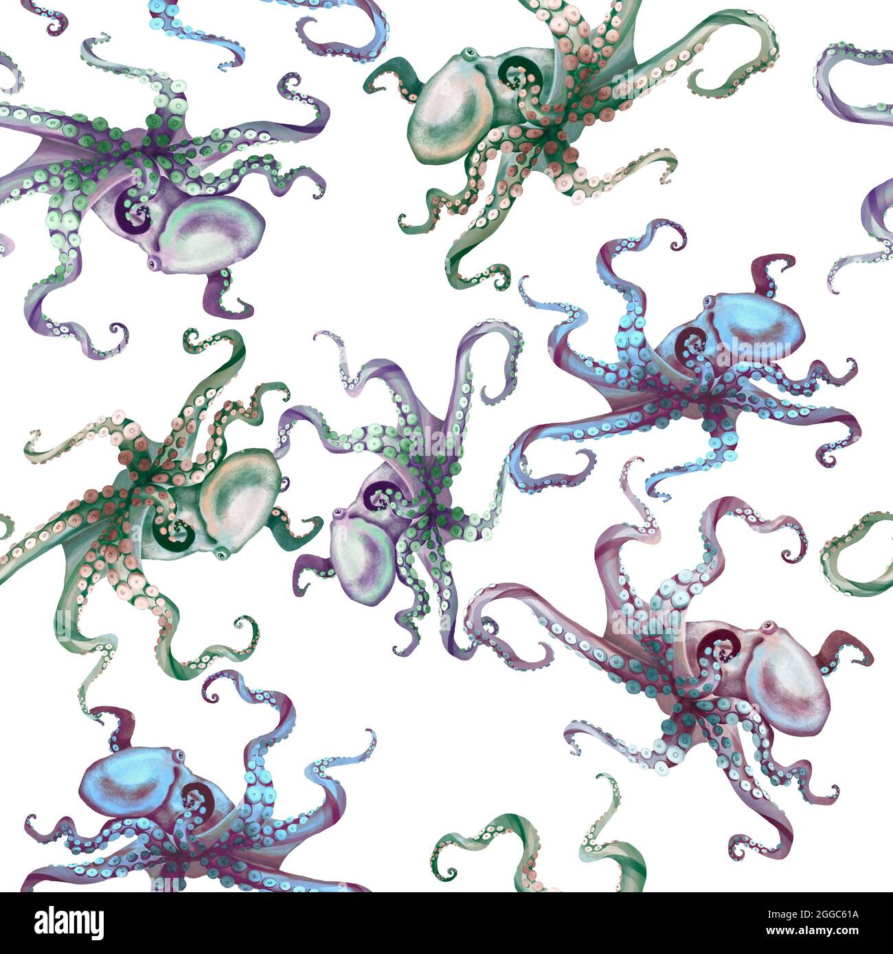 Beautiful seamless underwater pattern with watercolor octopus Stock ...