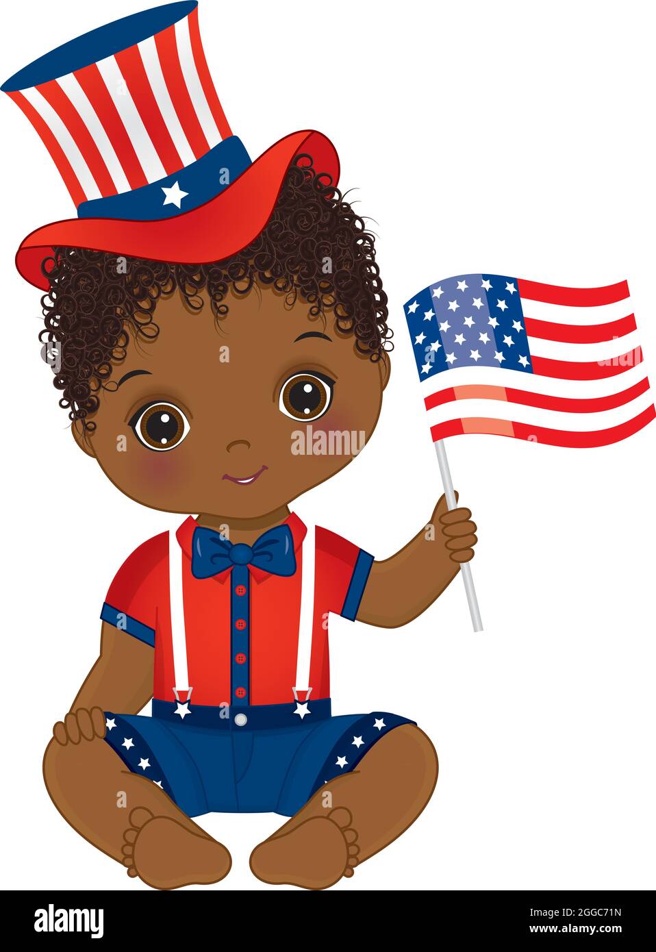 Patriotic Cute Black Baby Boy Holding American Flag and Wearing Uncle's ...