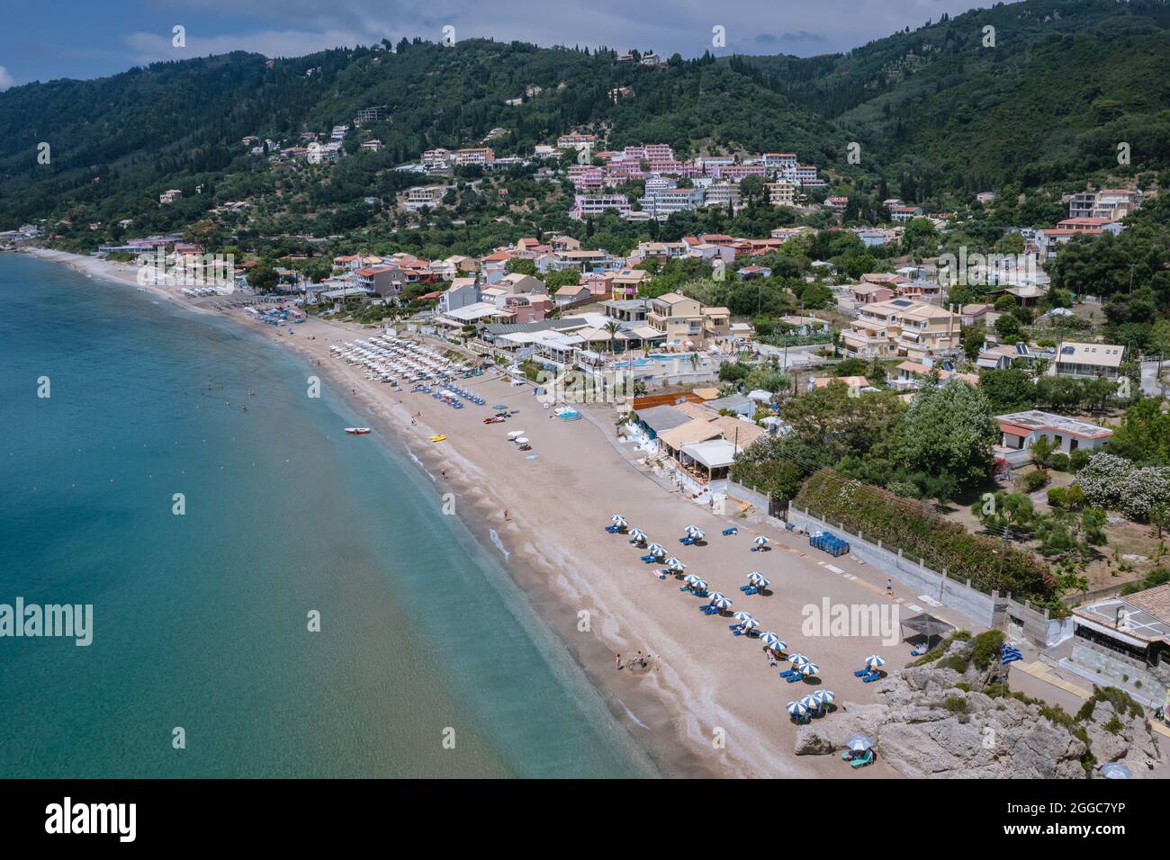 Ai Gordis beach in Agios Gordios town on a Ionian Sea coast on a Greek Island of Corfu Stock ...