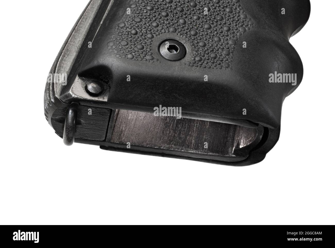 Magazine well on a handgun that is empty isolated on white Stock Photo ...
