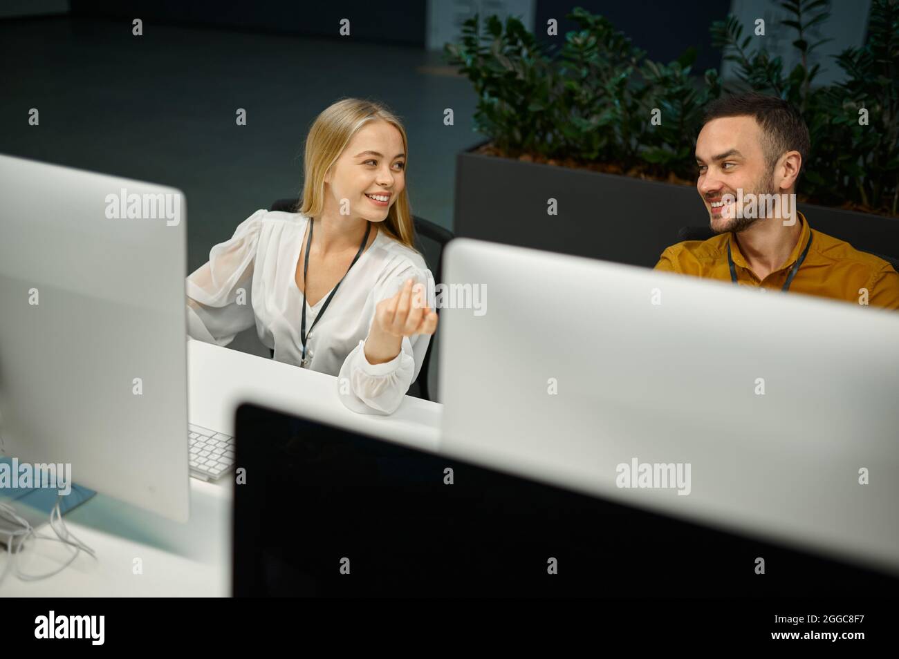 Two managers works on computers in IT office Stock Photo - Alamy