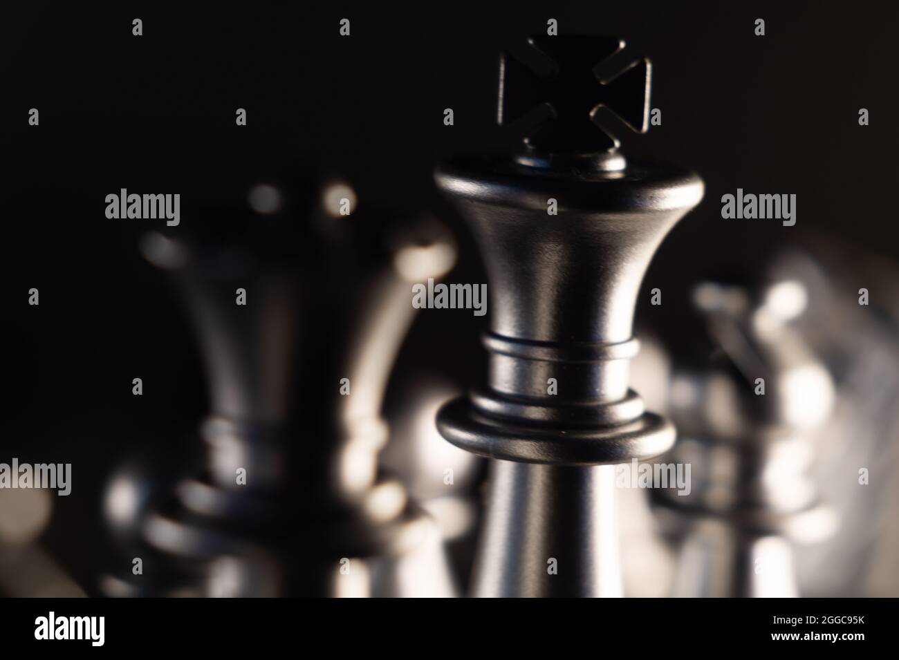 Closeup shot of a shiny metallic arranged chess board Stock Photo - Alamy