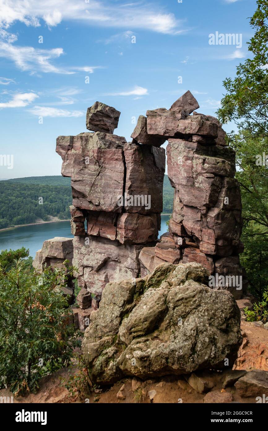 Devils Doorway rock formation overlooking Devils Lake. Devils Lake ...
