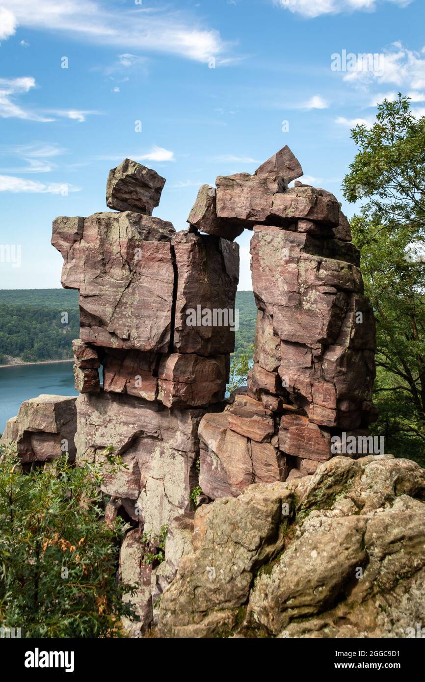 Devils Doorway rock formation overlooking Devils Lake. Devils Lake ...