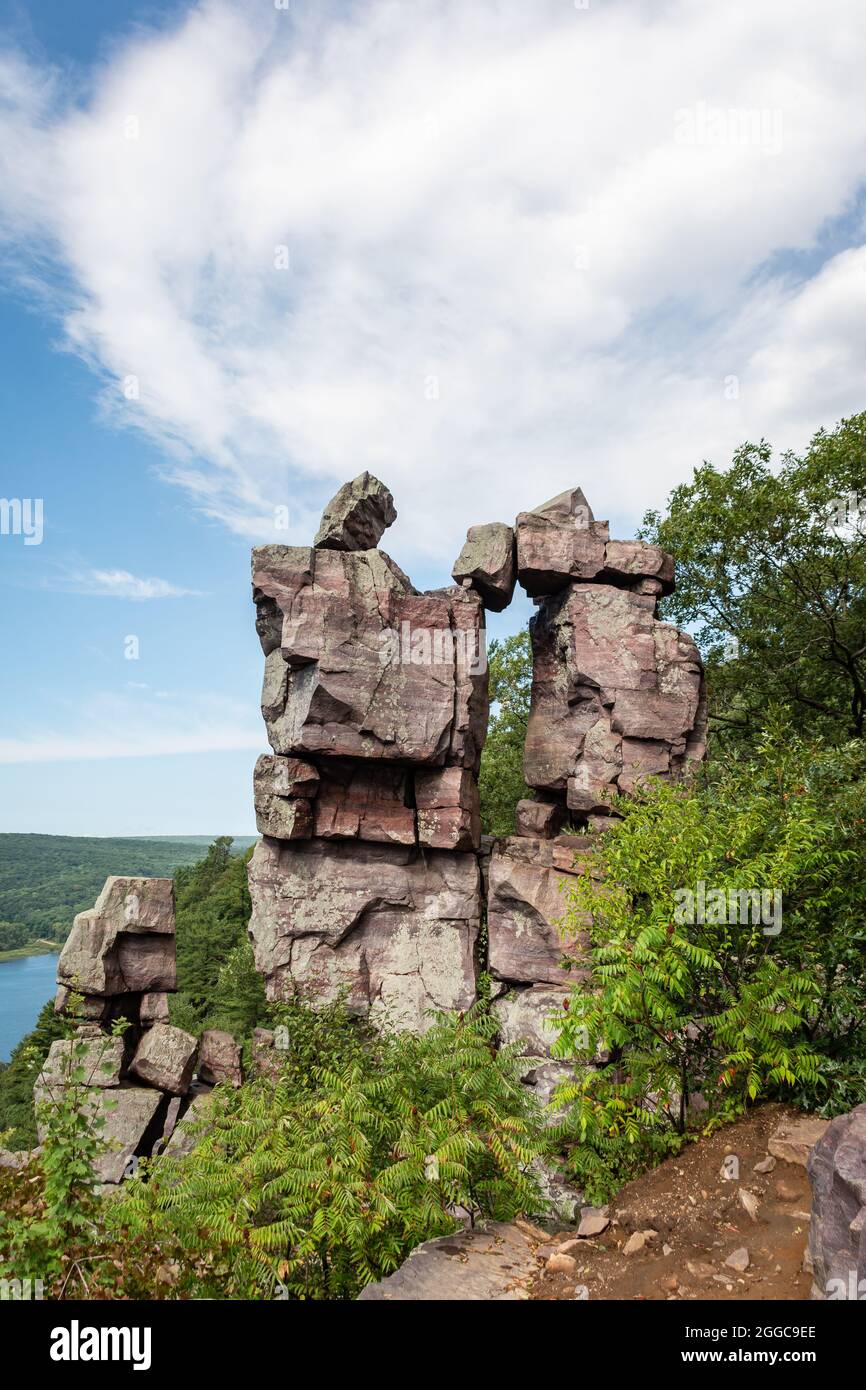 Devils Doorway rock formation overlooking Devils Lake. Devils Lake ...