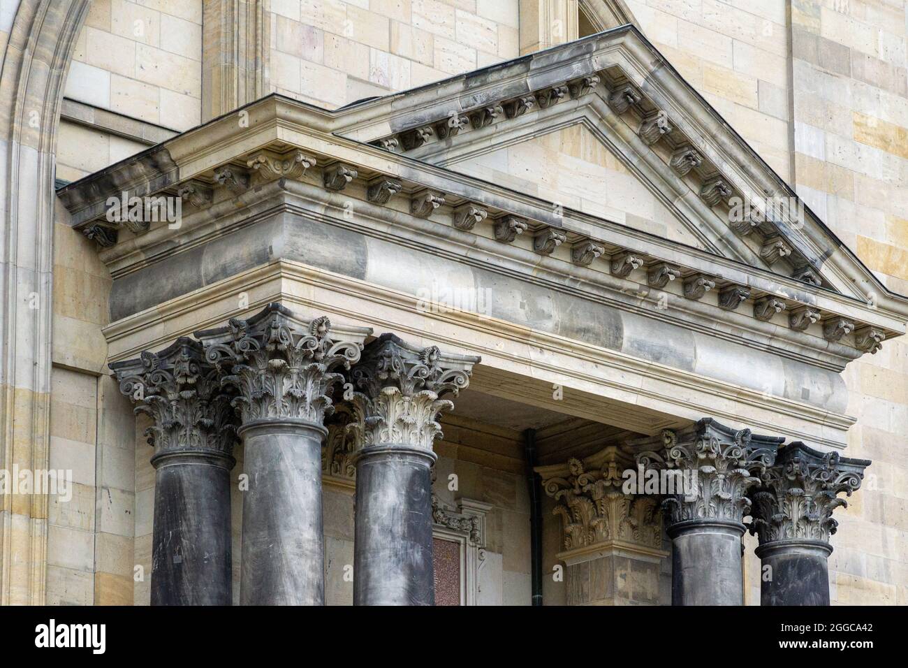 Closeup shot of a facade of the historic building with old patterns and ...