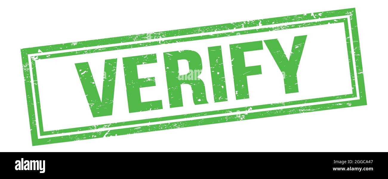 VERIFY text on green grungy vintage rectangle stamp Stock Photo - Alamy