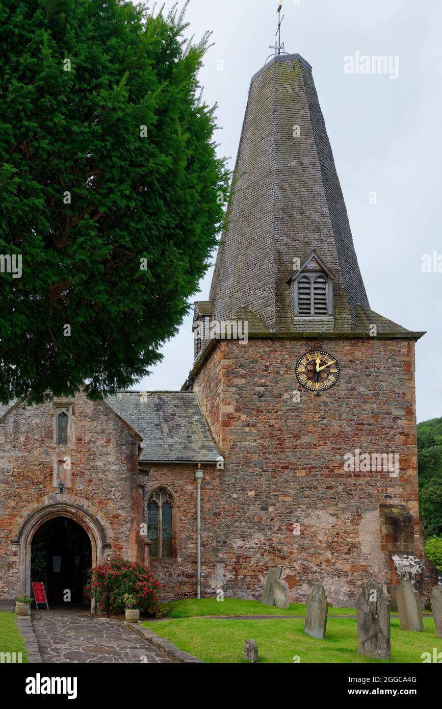 St Dubricius Church, Porlock, Somerset, UK. Grade I listed 13th century ...