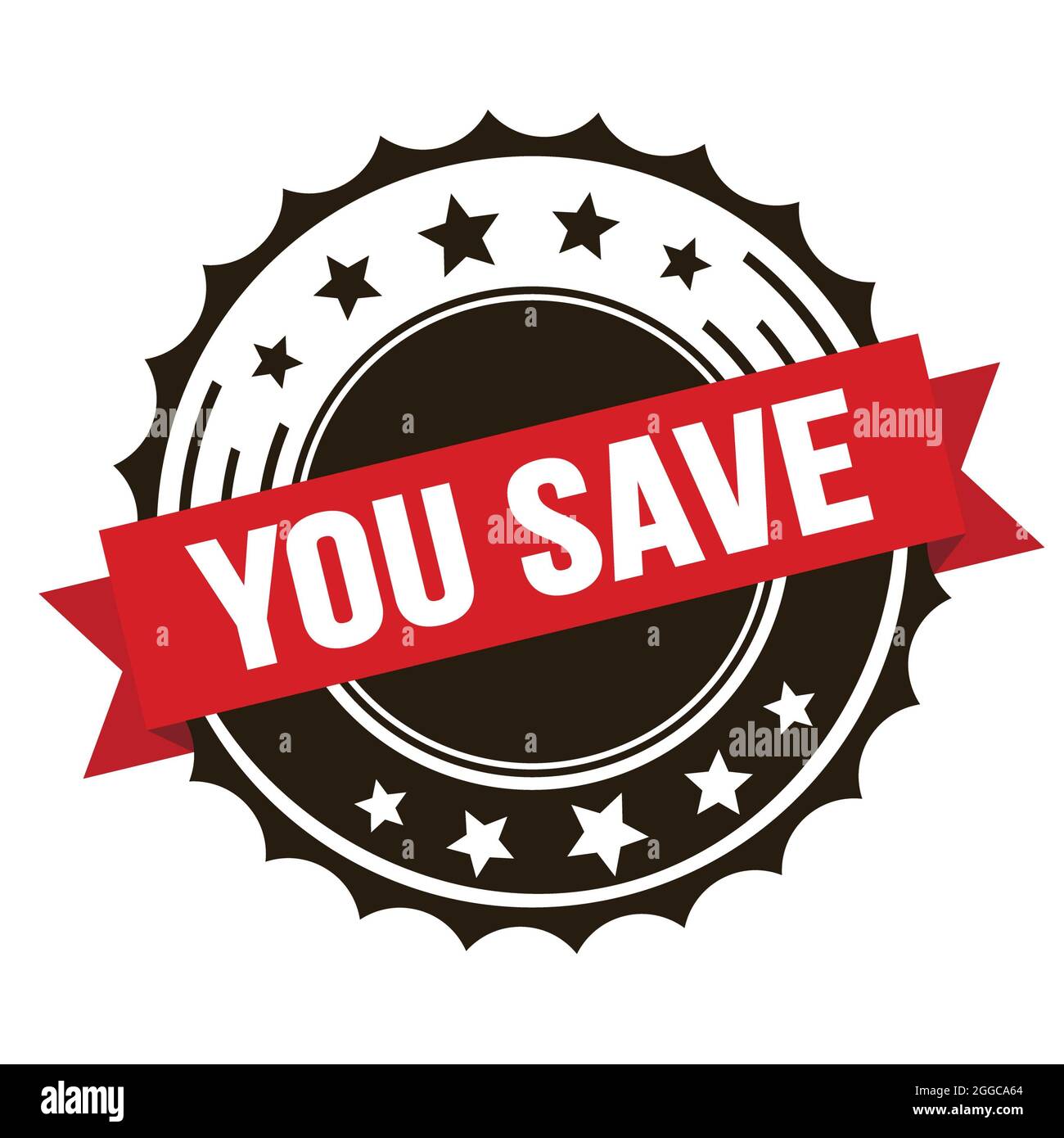 YOU SAVE text on red brown ribbon badge stamp Stock Photo - Alamy