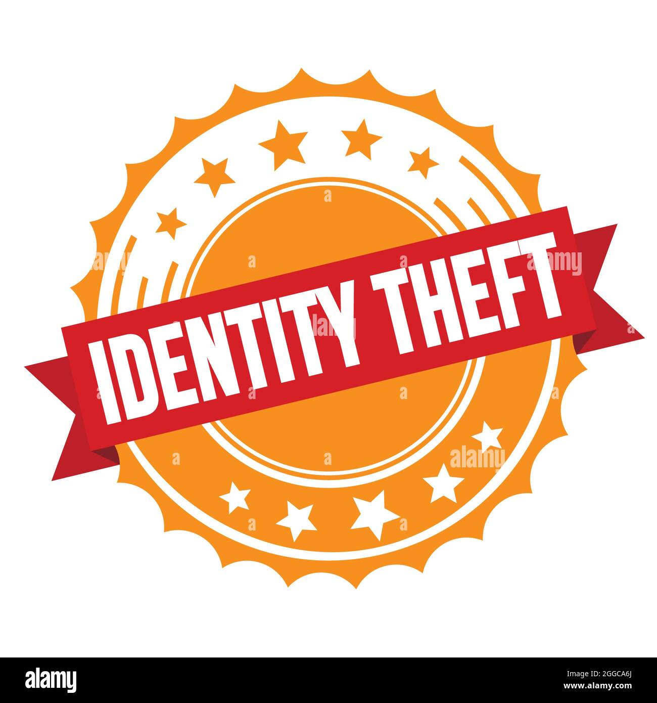 IDENTITY THEFT text on red orange ribbon badge stamp Stock Photo - Alamy