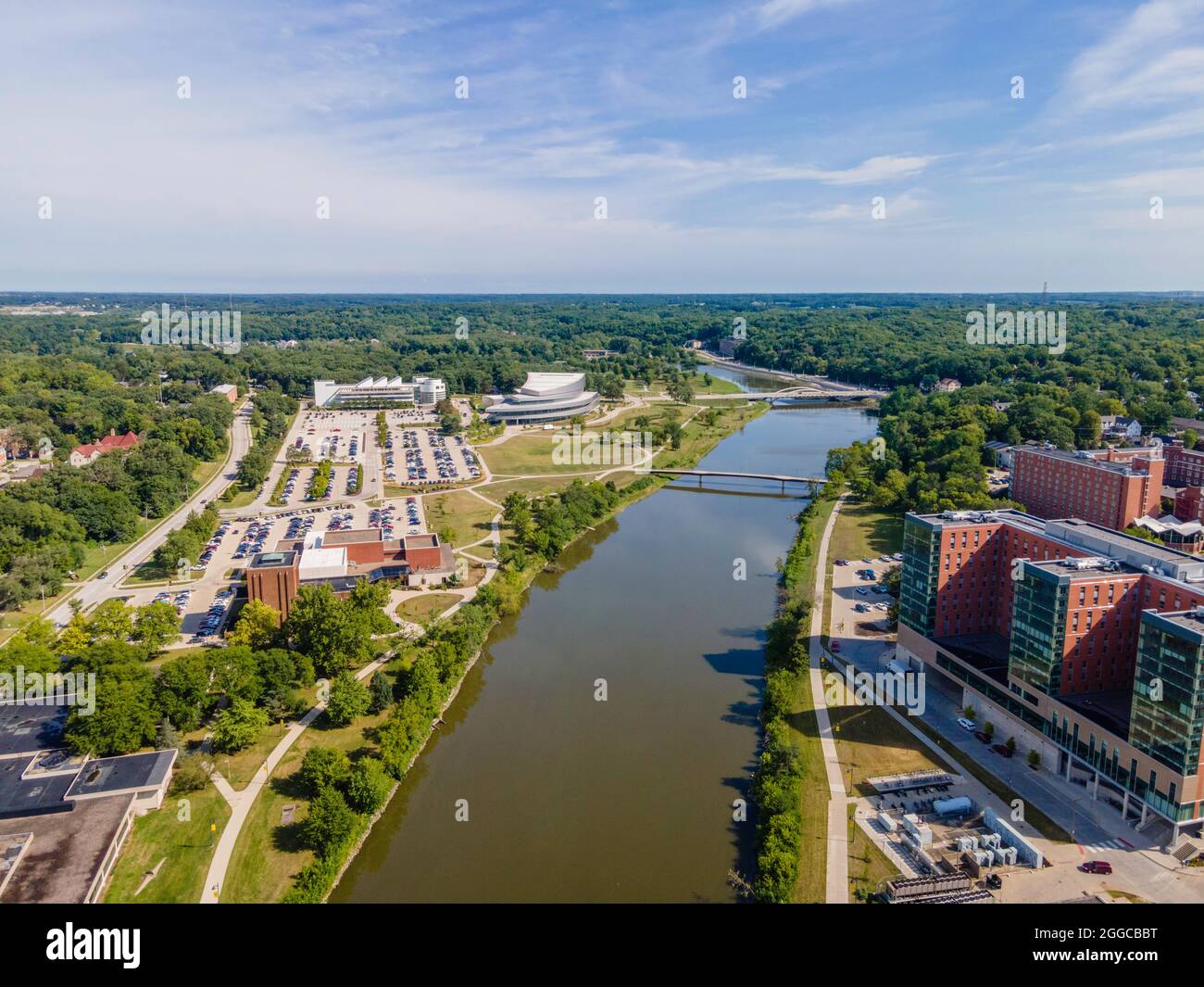 Aerial photograph of the beautiful University of Iowa campus and ...