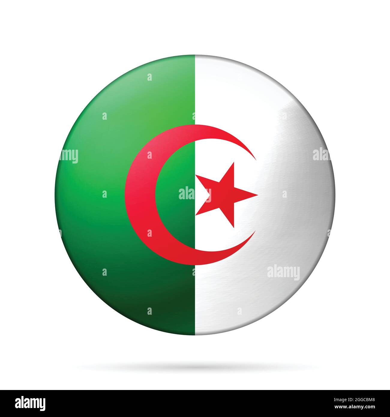Glass light ball with flag of Algeria. Round sphere, template icon ...