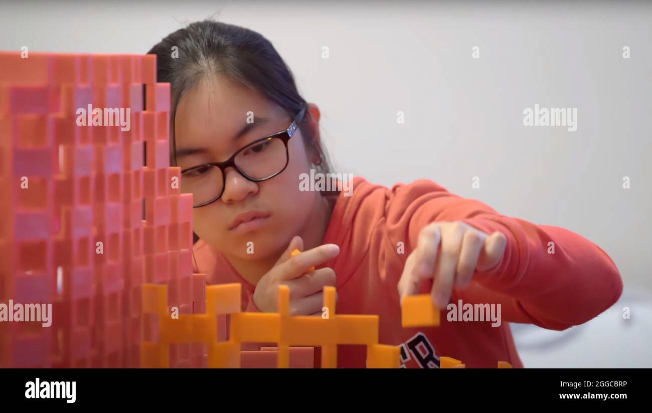 LILY TOPPLES THE WORLD, Lily Hevesh working on a domino artwork, 2021 ...