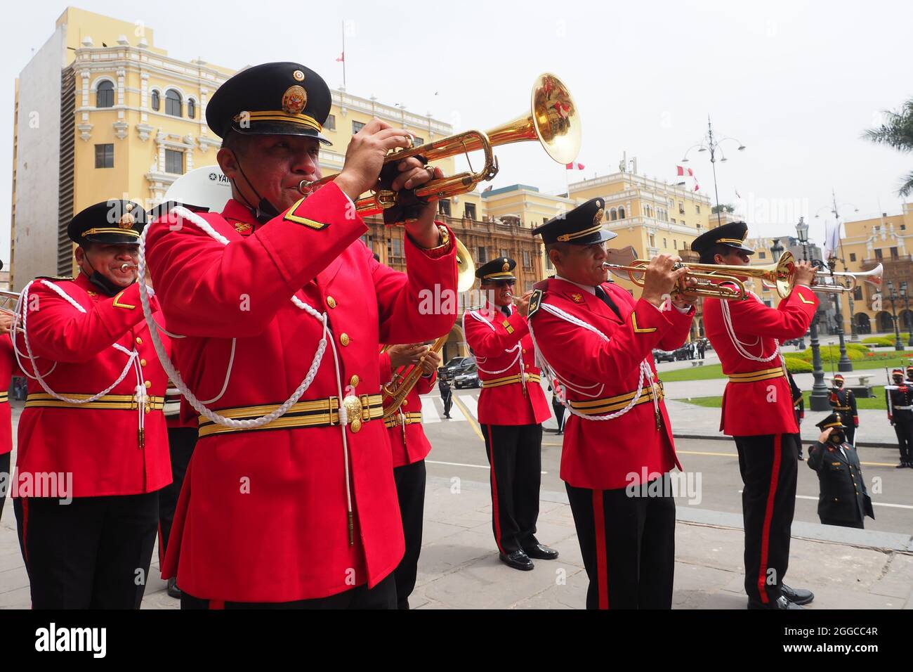 Police band musicians participating of the procession and police parade ...