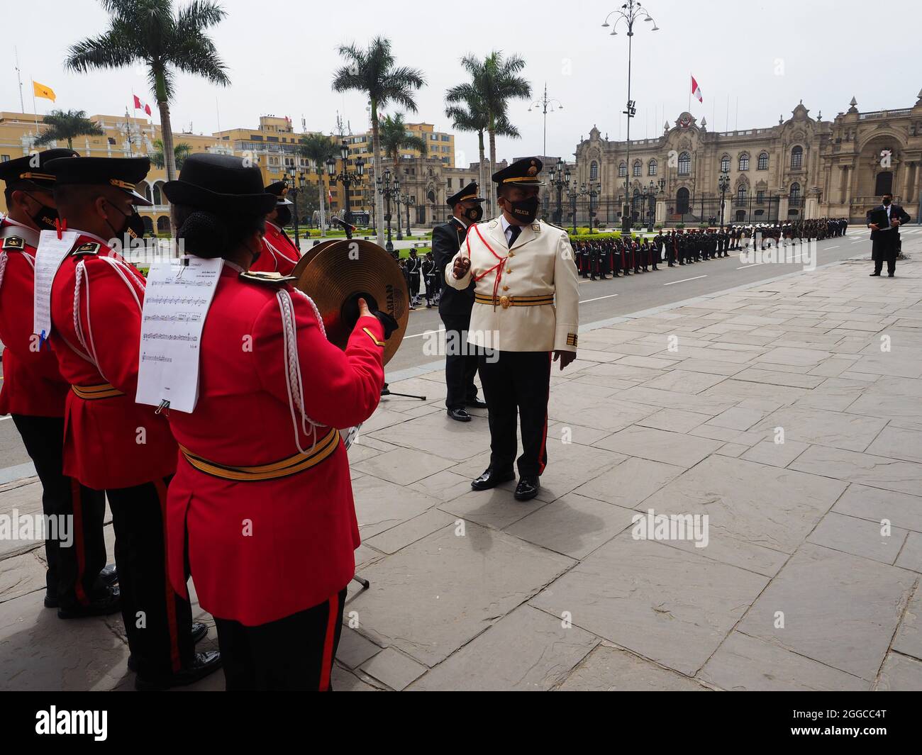 Police band musicians participating of the procession and police parade ...