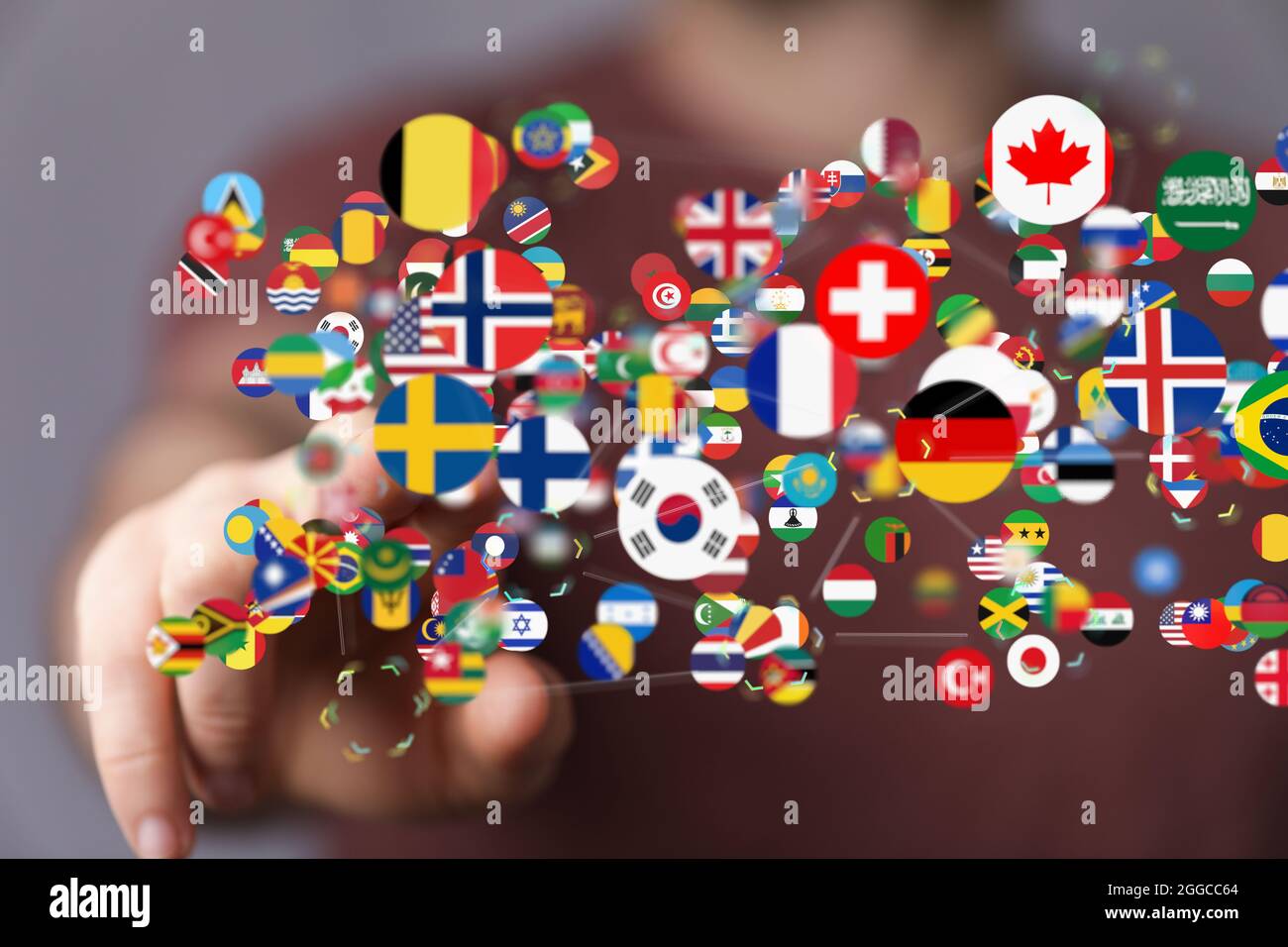 Person presenting the virtual projection of the flags of different ...