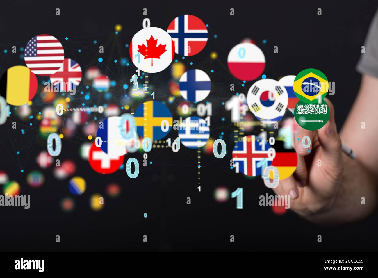 Person presenting the virtual projection of the flags of different ...