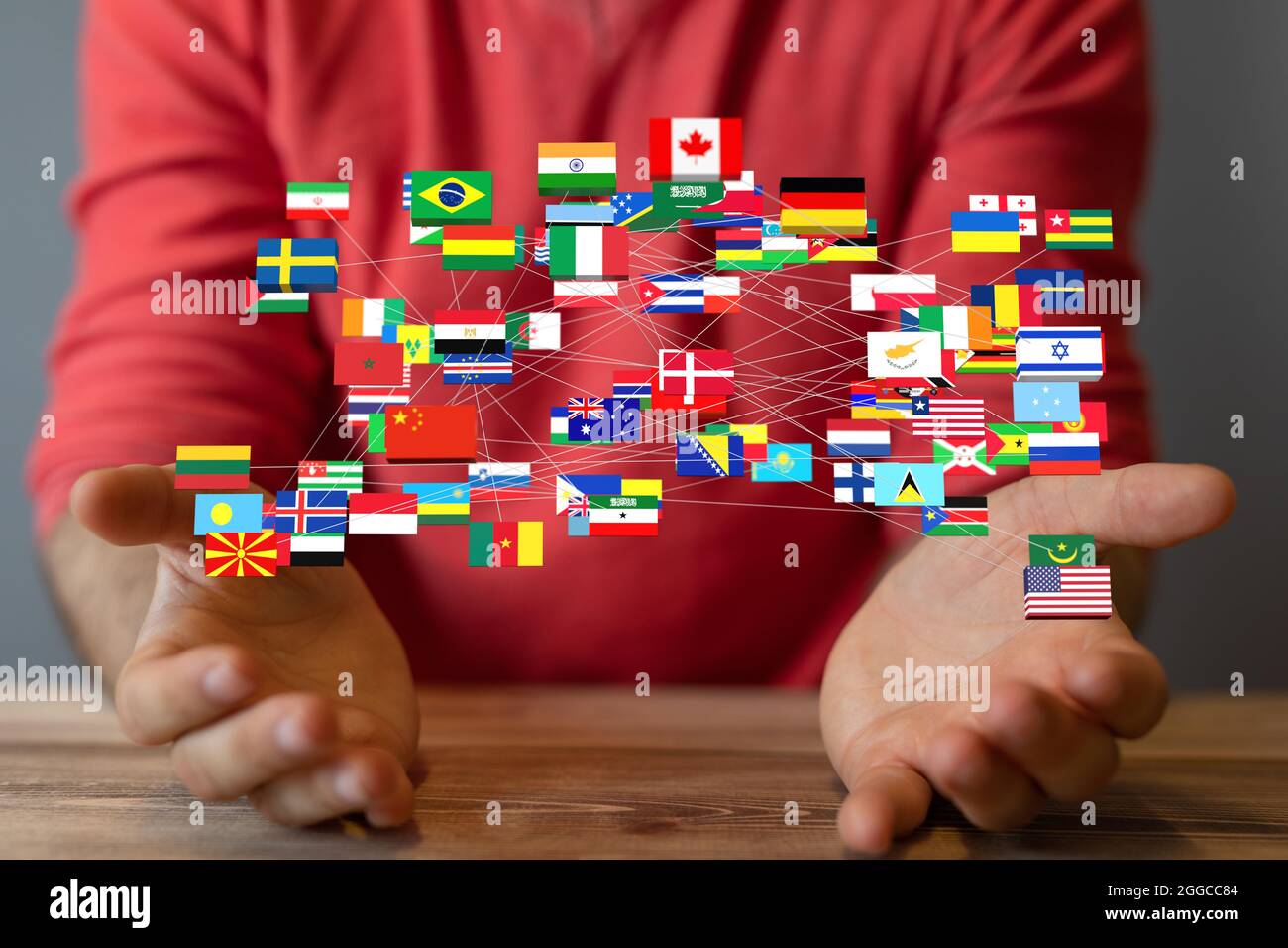 Person presenting the virtual projection of the flags of different ...