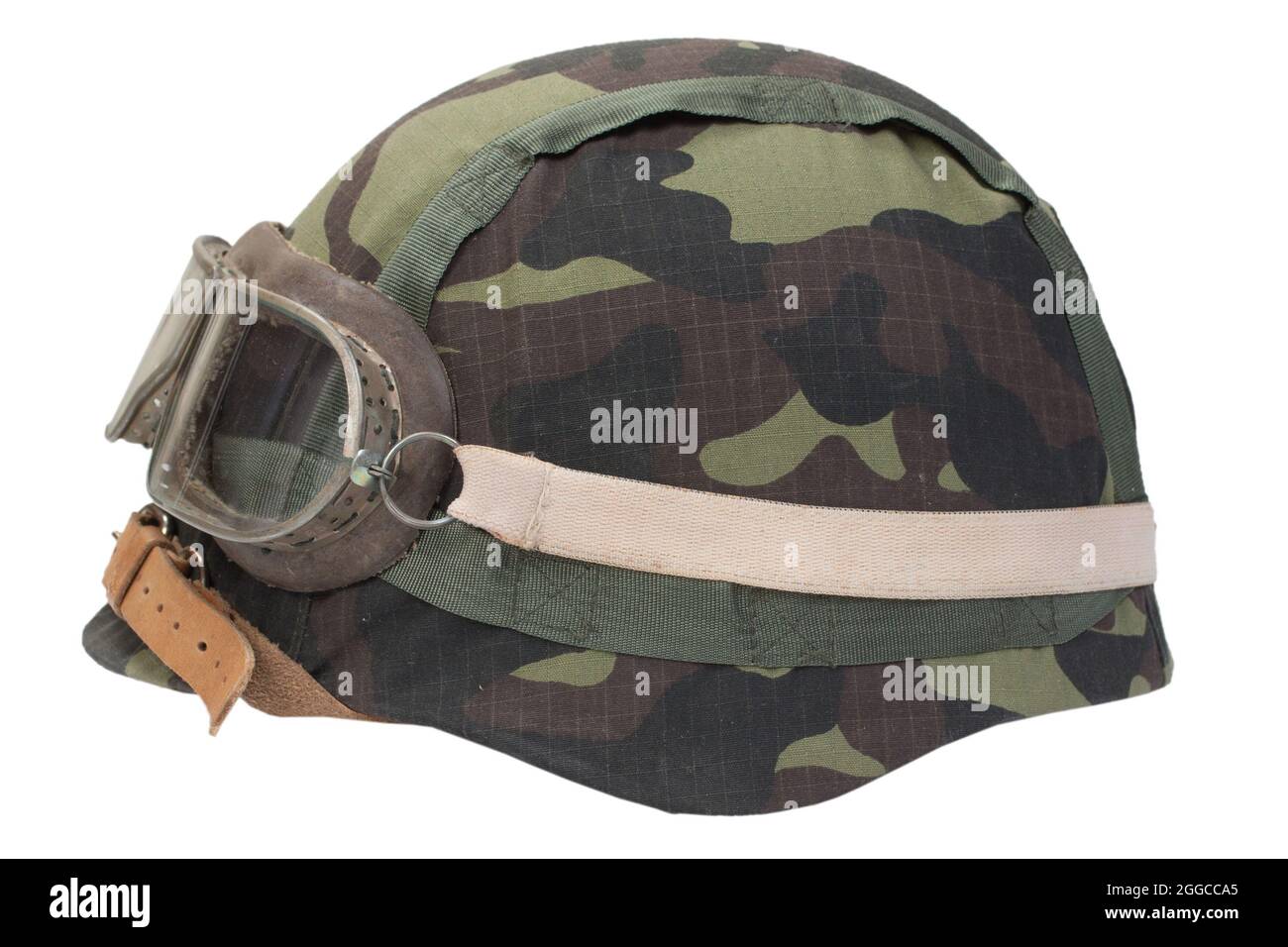 soviet army steel helmet with protective goggles and camouflage cover ...