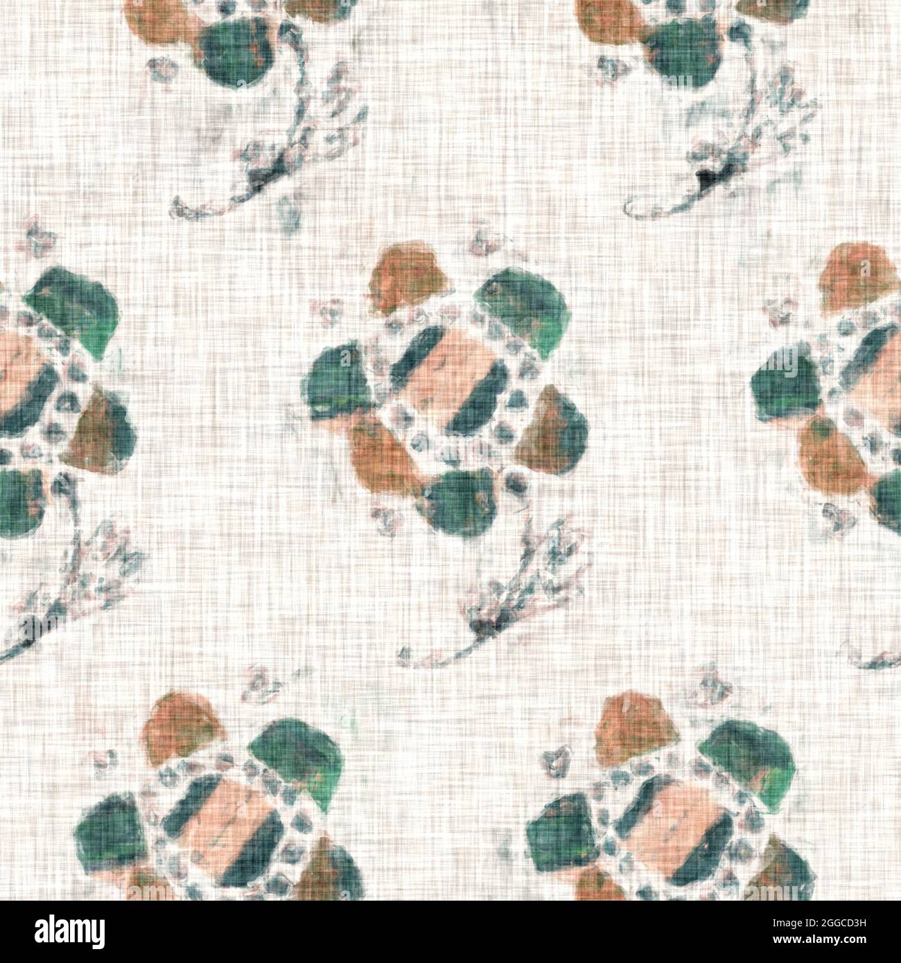 Hand drawn flower motif linen texture. Whimsical garden seamless ...