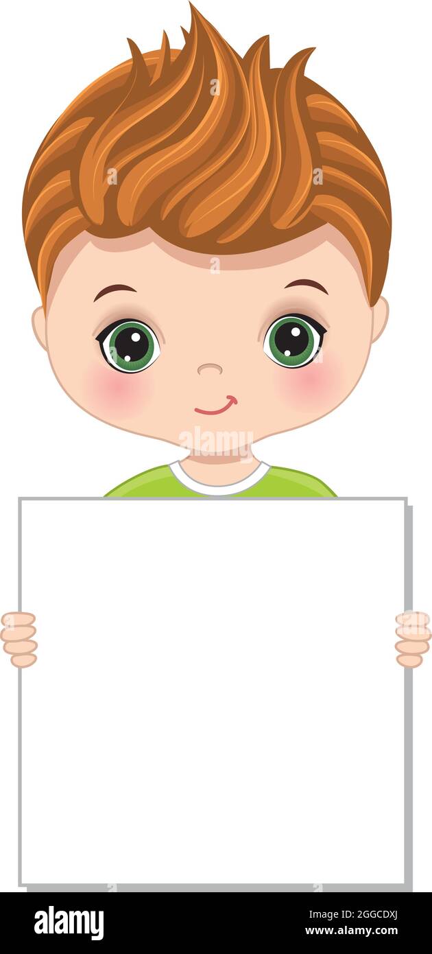 Cute Little Redheaded Boy Holding Blank Banner for Your Text to ...