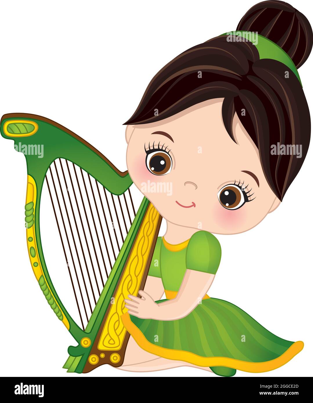 Cute Little Girl Playing Harp to CelebrateSt. Patrick Day. Vector Saint ...