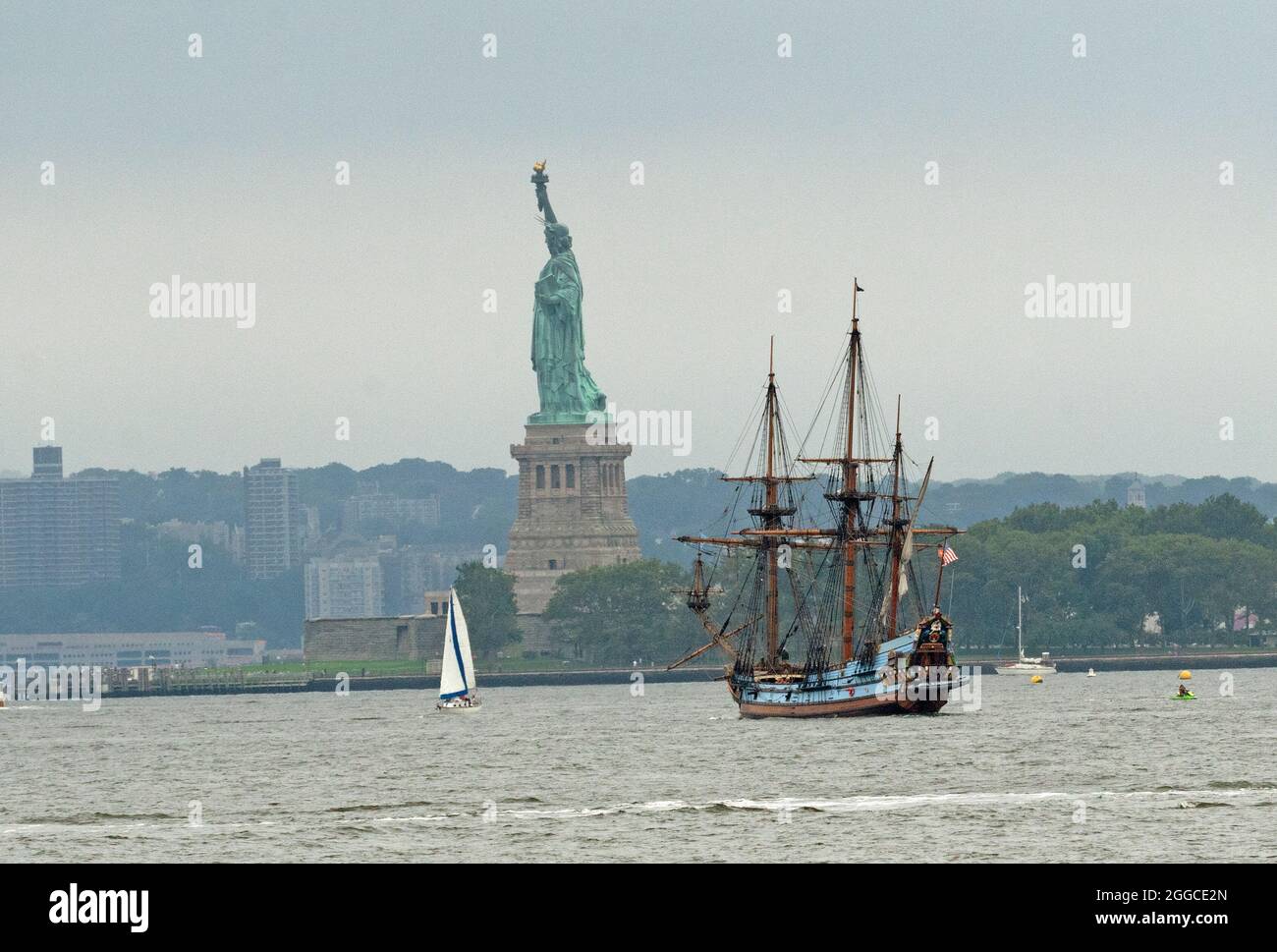 The Kalmar Nyckel on the Hudson River. The ship is a full-scale replica ...