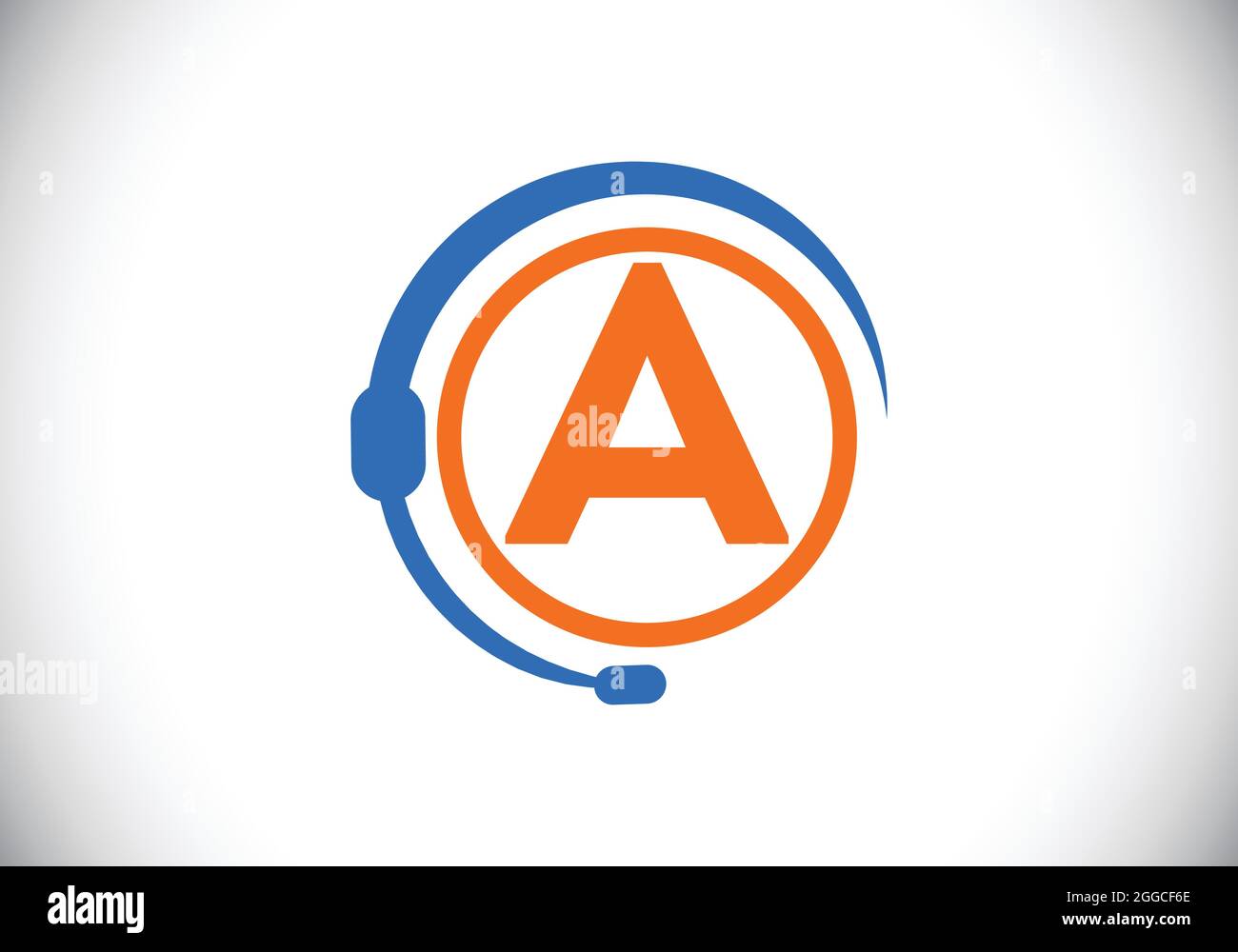 Initial A monogram letter alphabet and support service with headphones ...