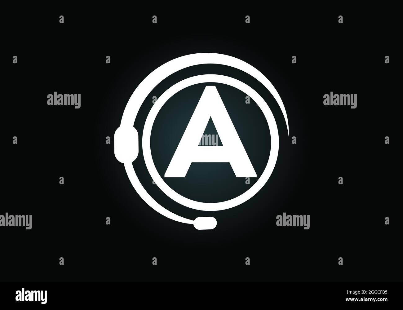 Initial A monogram letter alphabet and support service with headphones ...