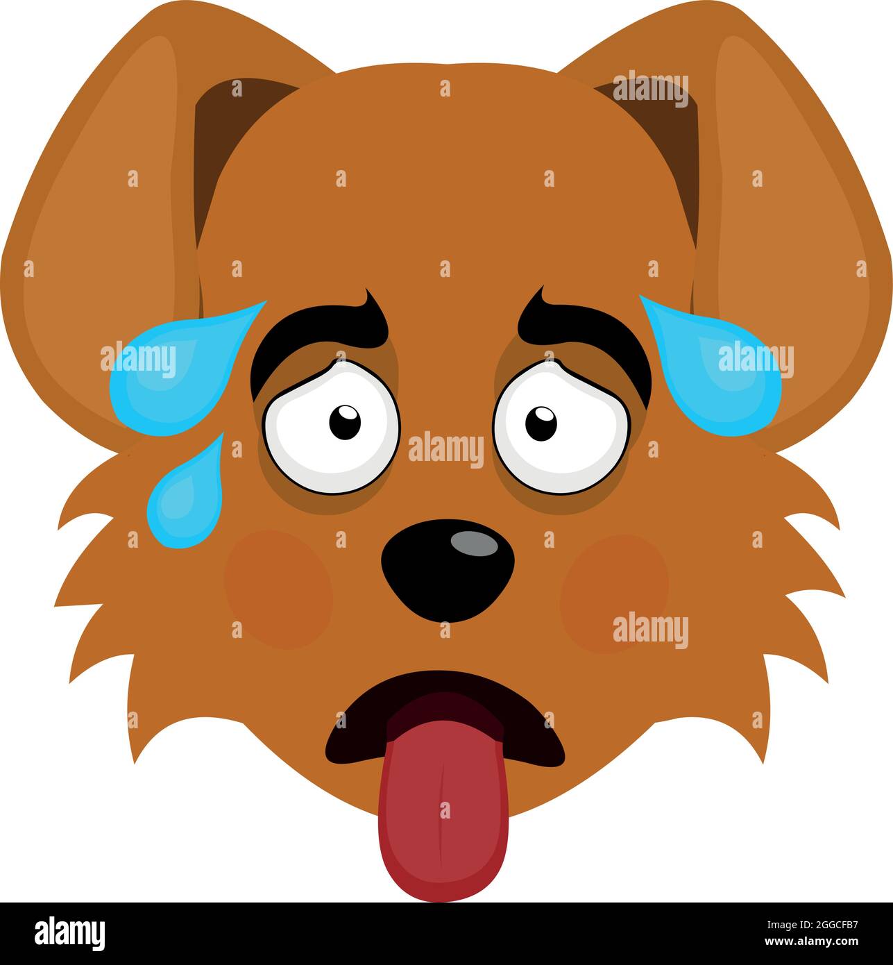 Vector illustration of an emoticon of a cartoon dog's face, exhausted ...