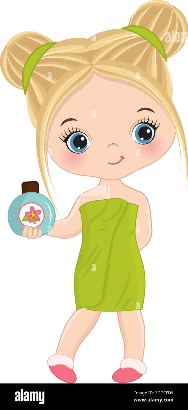 Cute Little Blond Spa Girl Wrapped in Towel. Vector Little Spa Girl ...