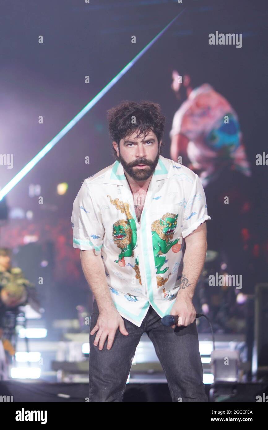 London, UK. August 30th, 2021. Yannis Philippakis of Foals headlining ...