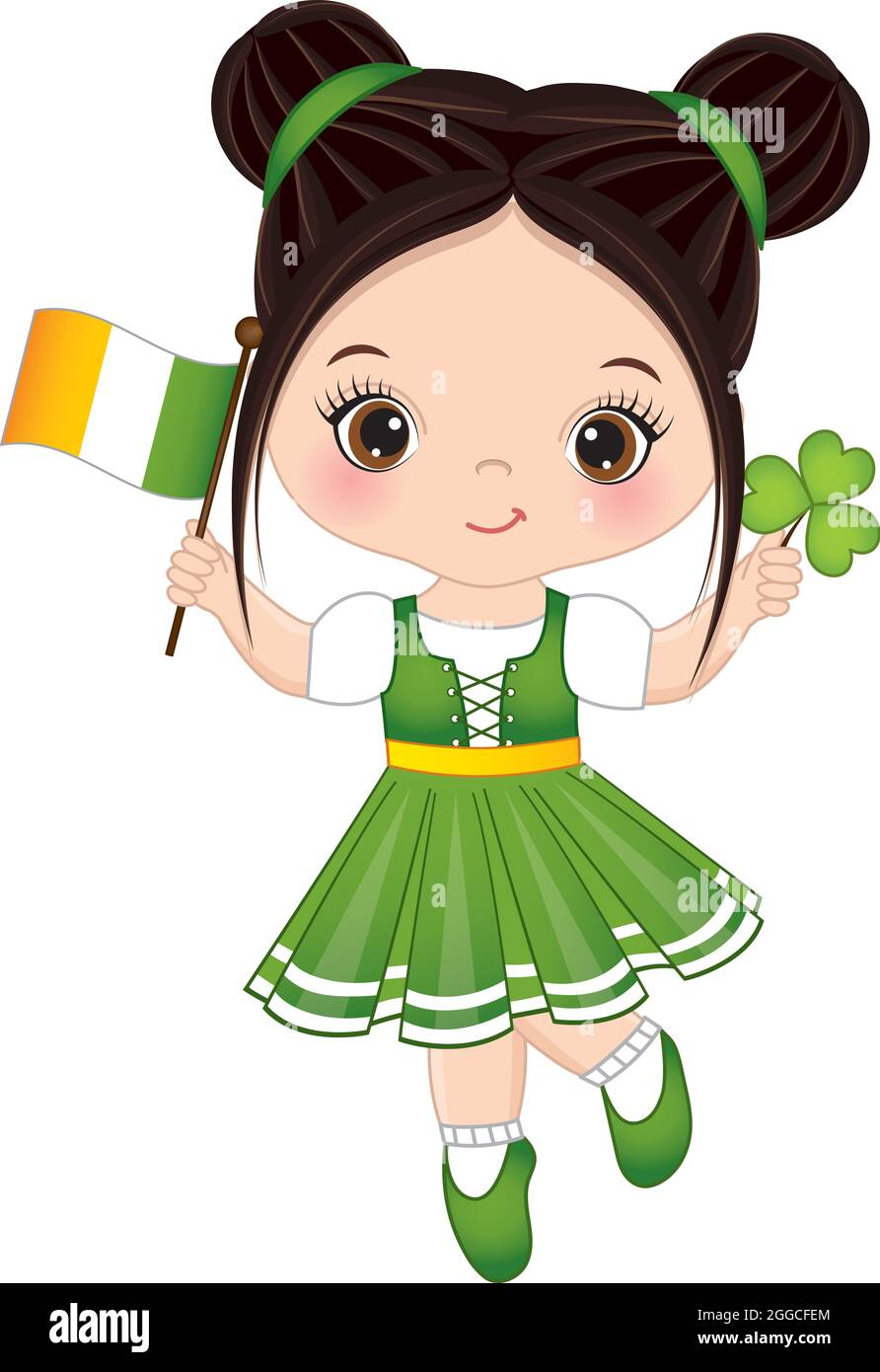 Cute Little Girl Celebrating St. Patrick Day Holding Flag of Ireland ...