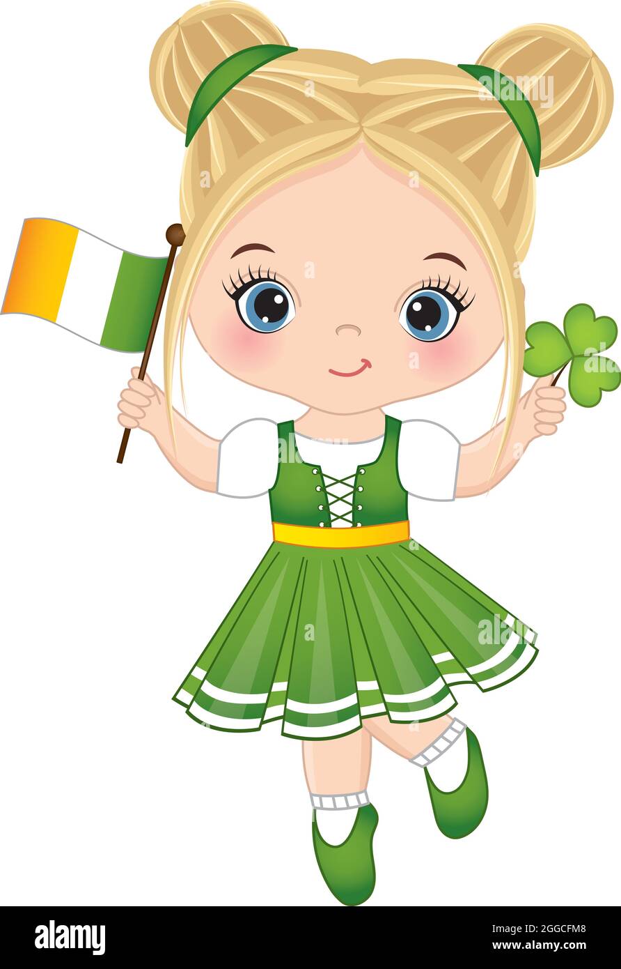 Cute Little Girl Celebrating St. Patrick Day Holding Flag of Ireland ...