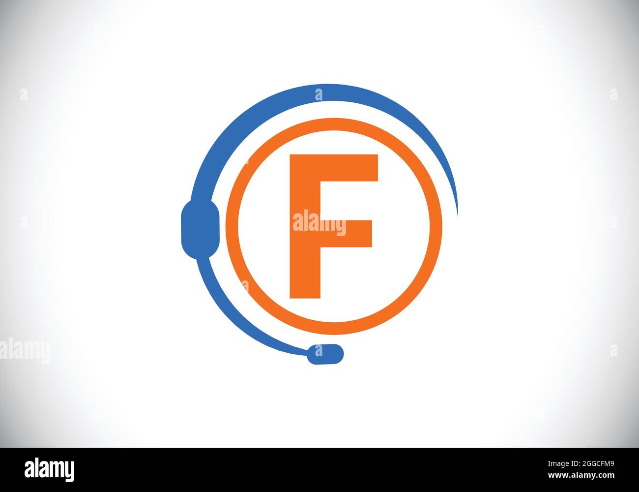 Initial F monogram letter alphabet and support service with headphones ...