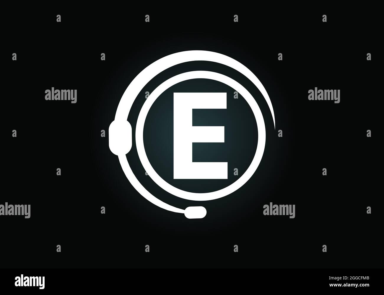 Initial E monogram letter alphabet and support service with headphones ...
