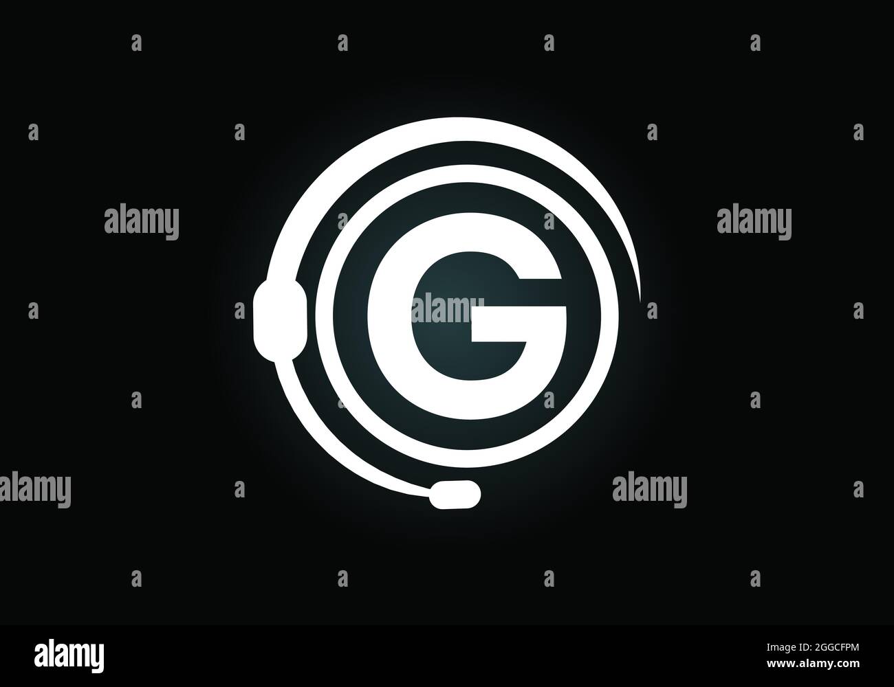 Initial G monogram letter alphabet and support service with headphones ...
