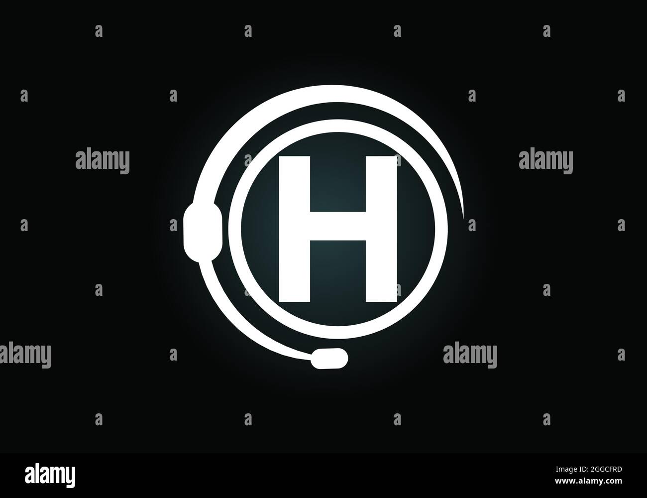 Initial H monogram letter alphabet and support service with headphones ...