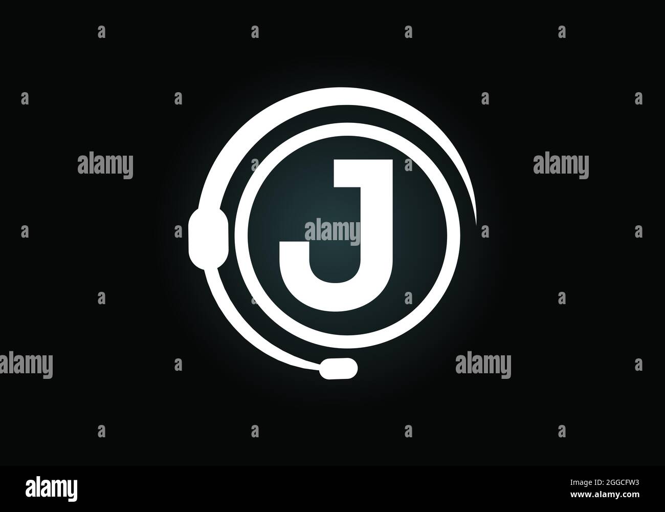 Initial J monogram letter alphabet and support service with headphones ...